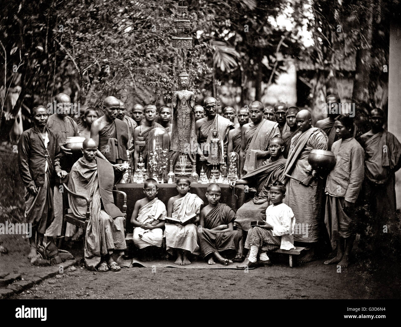 Group of Buddhist priests, circa 1880s Stock Photo - Alamy