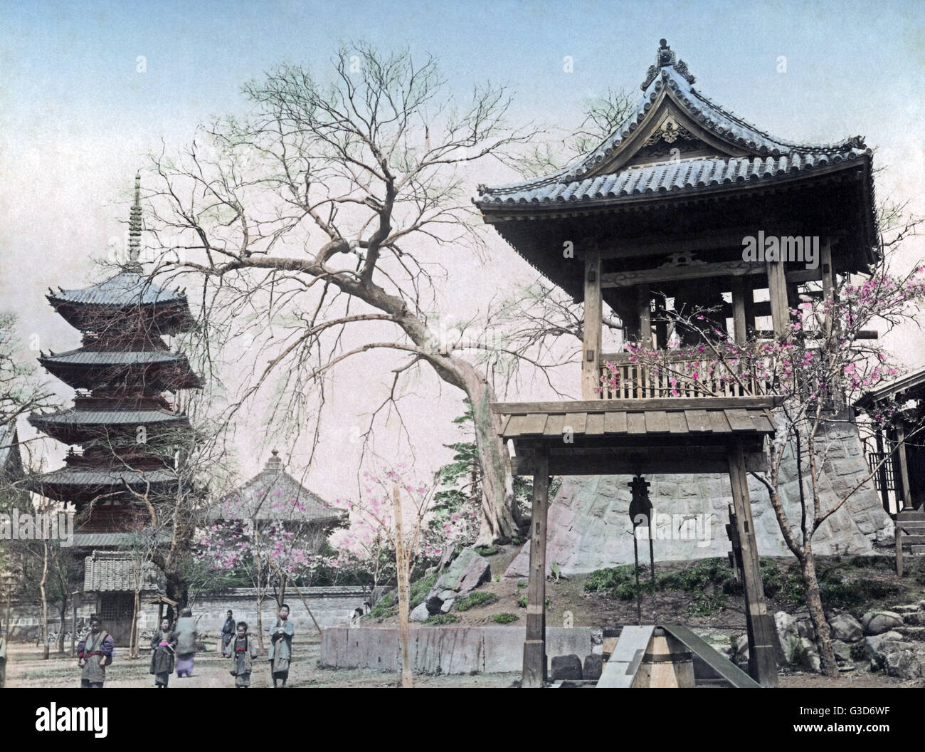 Bell and pagoda, Asakusa, Tokyo, Japan, circa 1880s Stock Photo - Alamy
