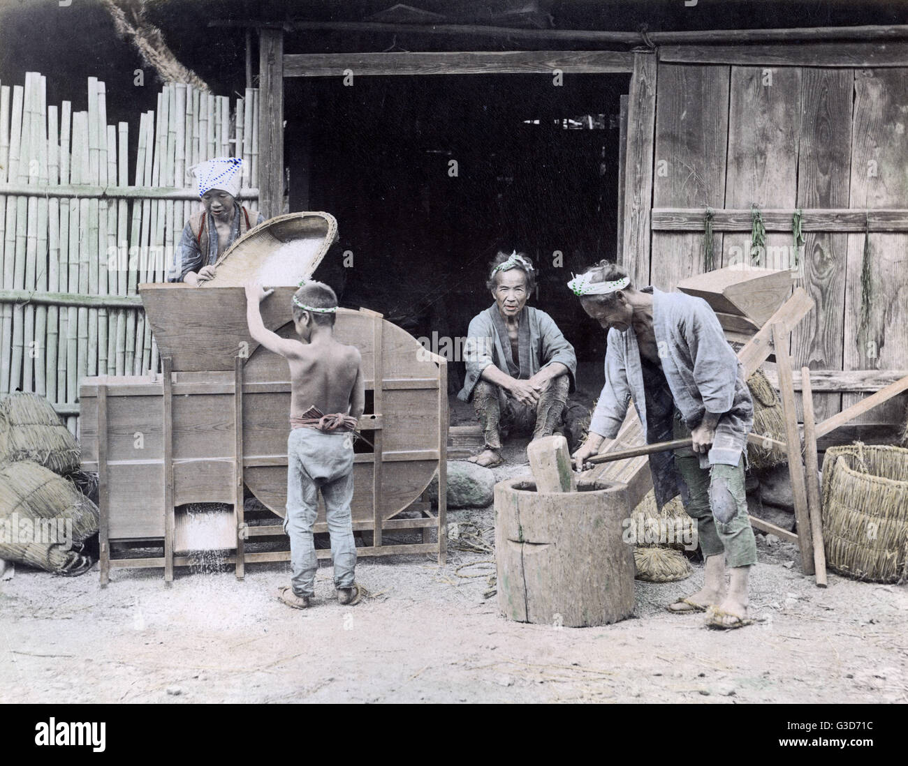 Winnowing rice, Japan, circa 1880s Stock Photo - Alamy