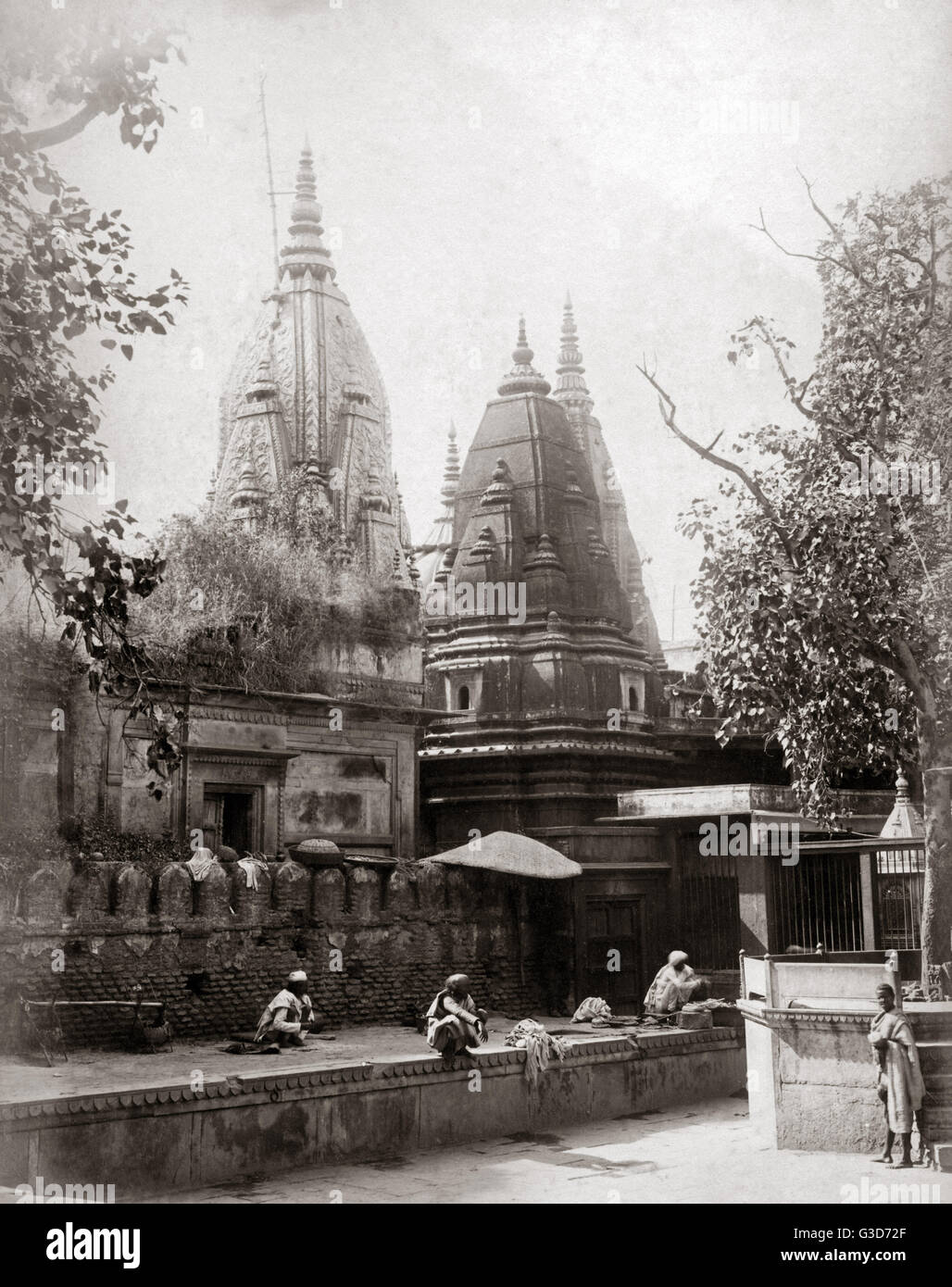 Monkey (Durga) Temple, Benares (Varanasi) India, circa 1890 Stock Photo ...