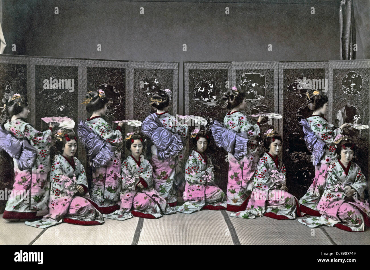 Group of dancers, Japan, circa 1880s Stock Photo - Alamy