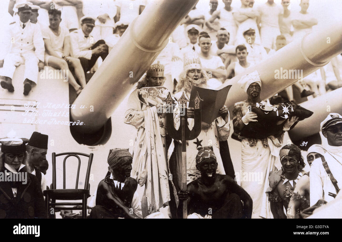 German sailors on the SMS Thetis - Crossing the line Stock Photo - Alamy