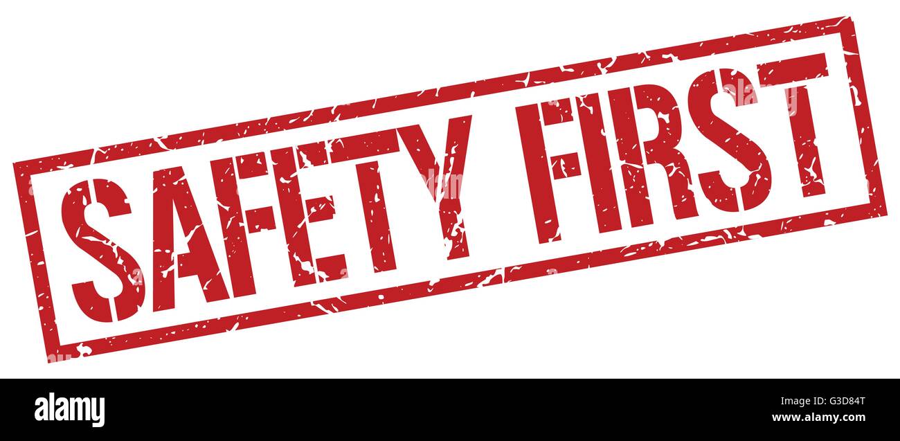safety first red grunge square vintage rubber stamp Stock Vector Image ...