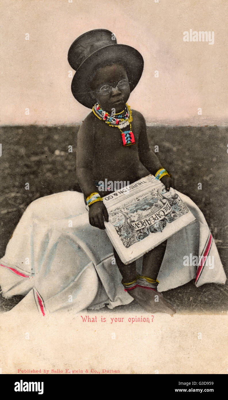 Native boy reading Cape Argus newspaper, South Africa Stock Photo - Alamy