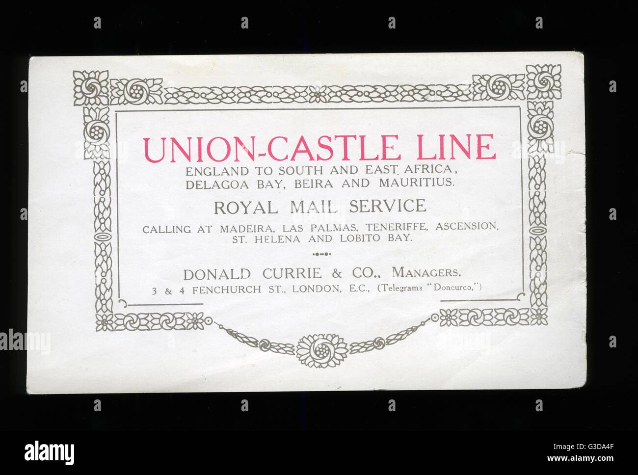 Advertisement, Union Castle Line Stock Photo - Alamy