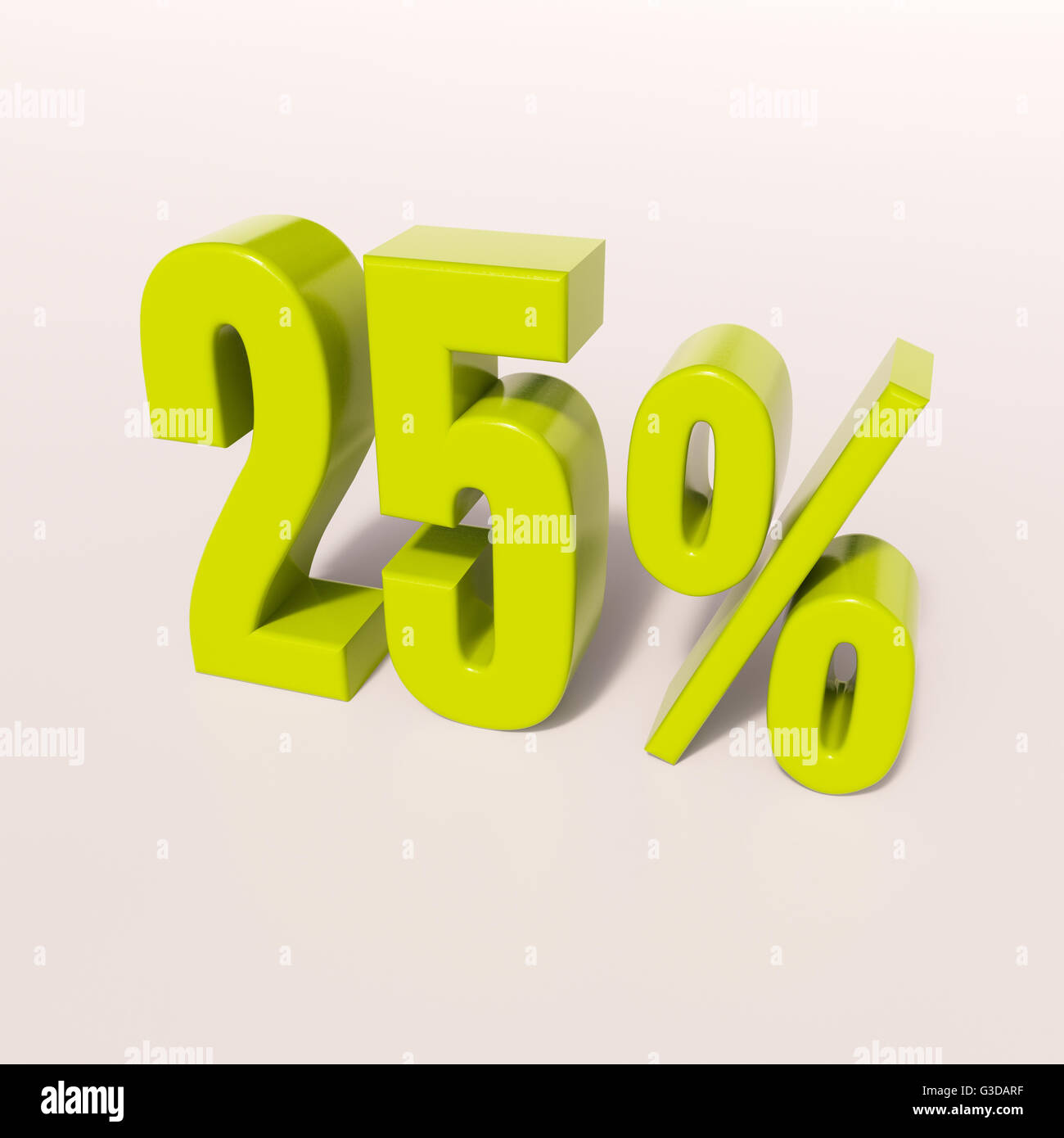 3d render: green 25 percent, percentage discount sign on white, 25 ...