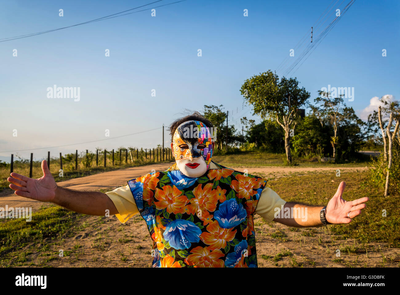 Man wearing Papangu mask and dress, Serra Negra, Bezerros, Pernambuco ...