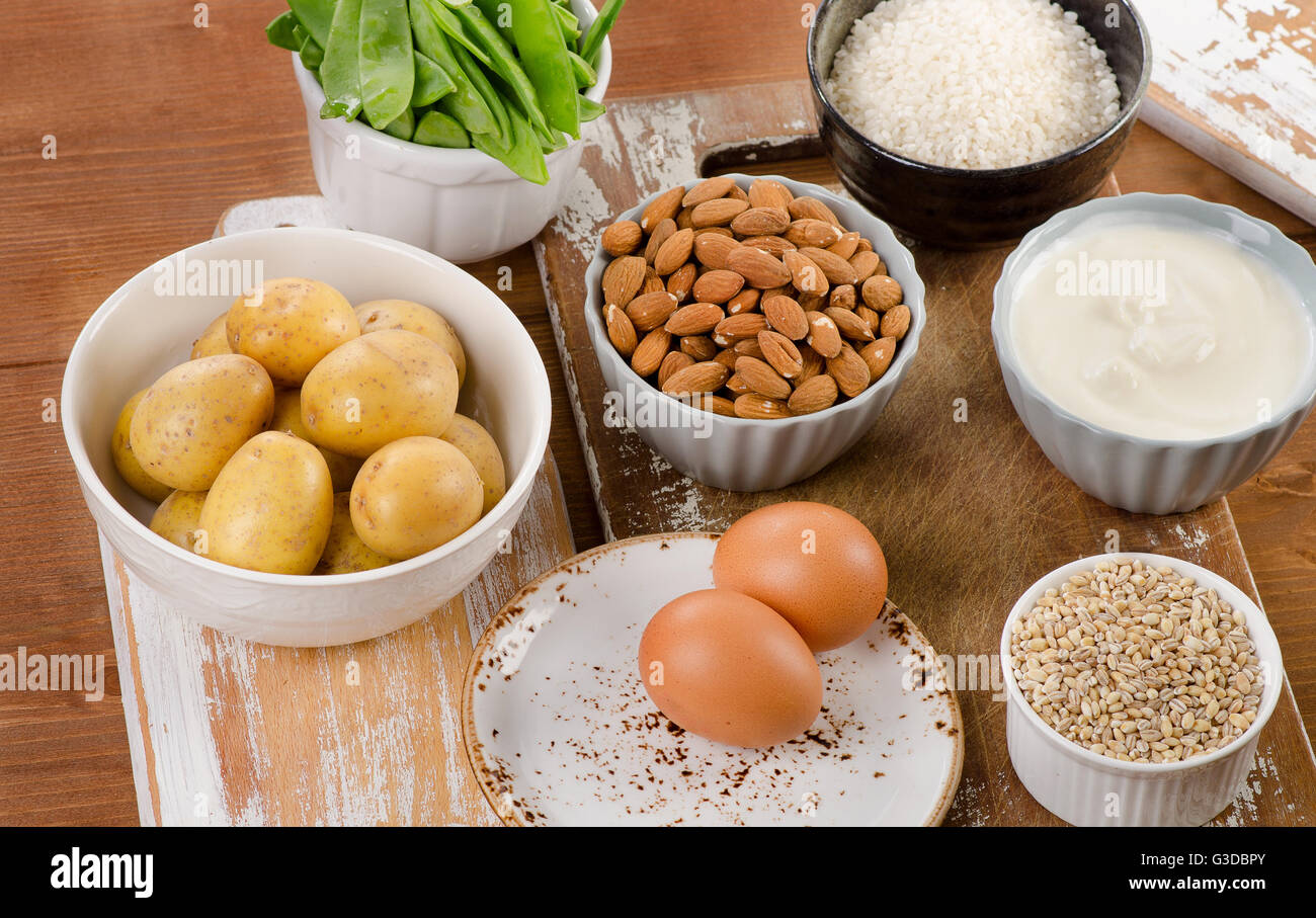 Vitamin H Rich Foods on a rustic wooden board. Healthy eating Stock ...