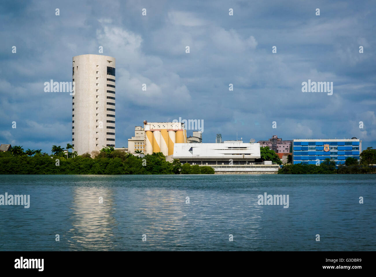 Modern and industrial buildings along the river, Recife, Pernambuco ...