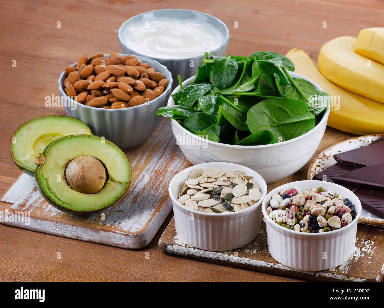 Foods High in Magnesium. Healthy diet eating Stock Photo - Alamy