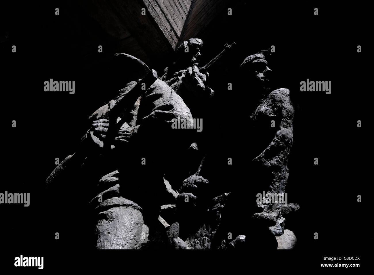 A heroic statue depicting Soviet troops during ww2 displayed in front ...