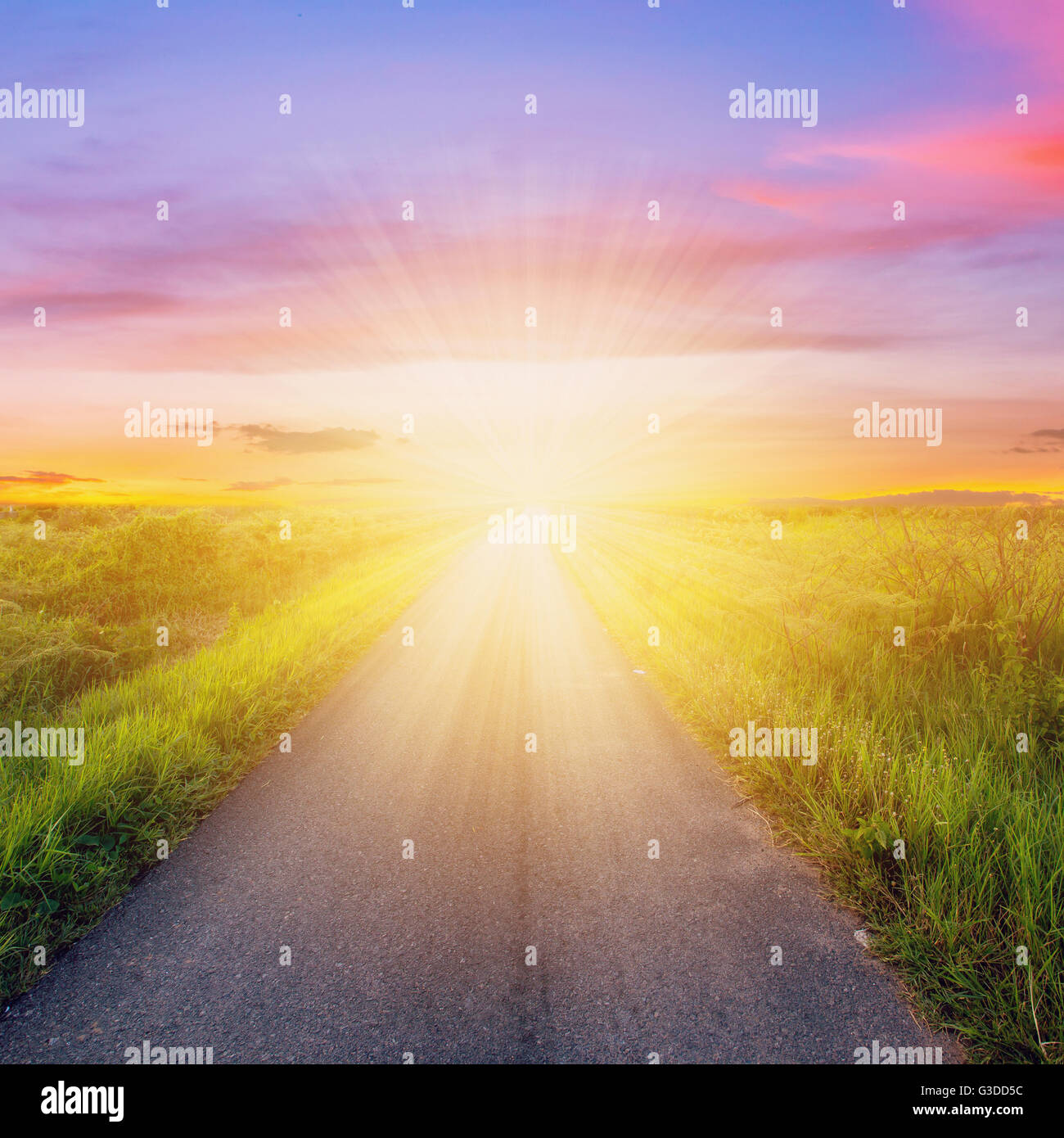 Empty countryside road and sunset sky background Stock Photo - Alamy