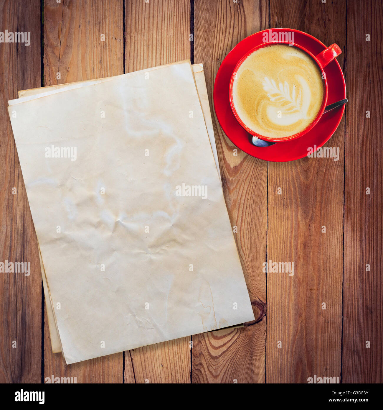 old paper and coffee on wood table with space Stock Photo - Alamy