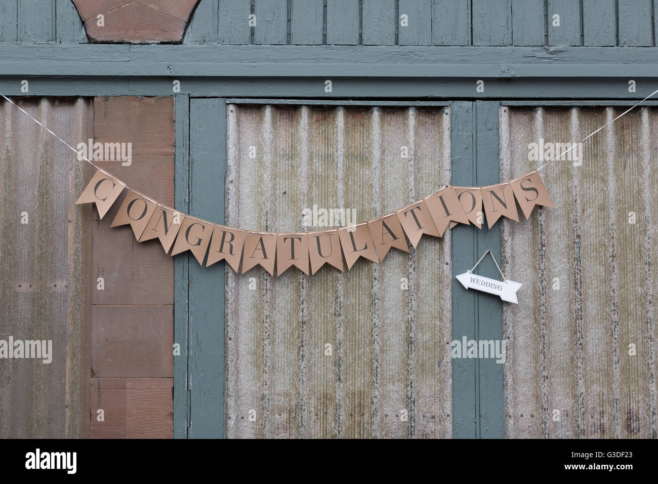 Flag bunting sign with celebration written on it Stock Photo - Alamy
