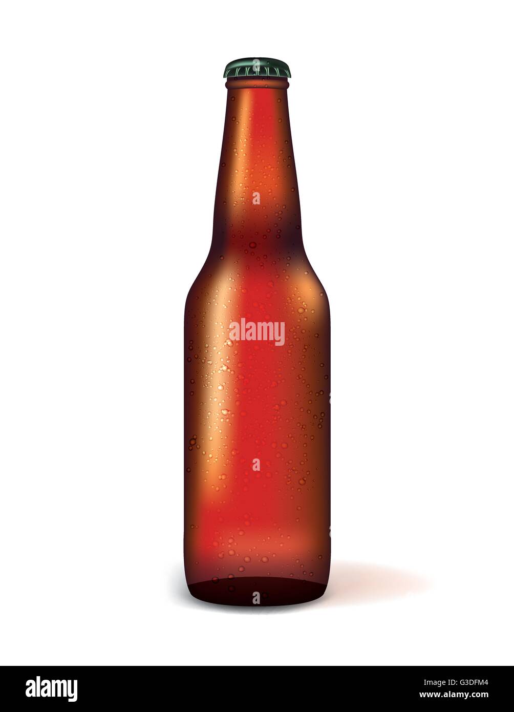 A realistic illustration of a glass bottle of dark beer sweating ...