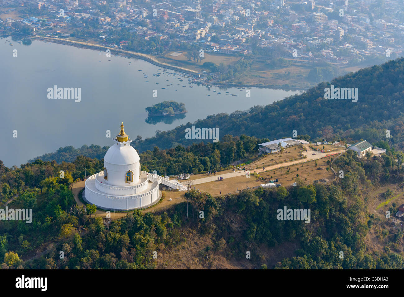 Aerial view of the World Peace Pagoda in Pokhara, Nepal Stock Photo - Alamy