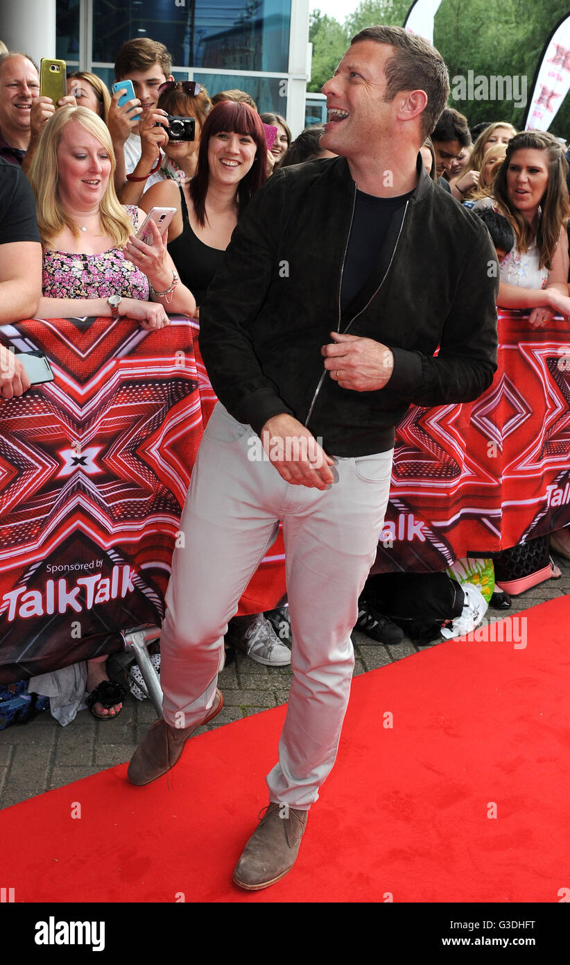 X Factor host Dermot O'Leary arrives at the King Power Stadium in ...
