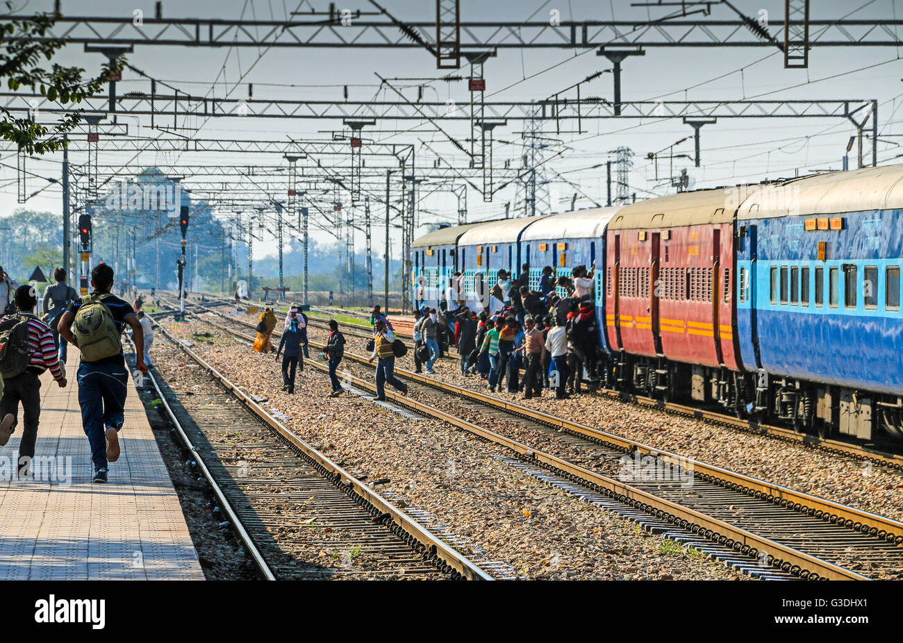 People boarding train at train station, Agra, Uttar Pradesh, India ...