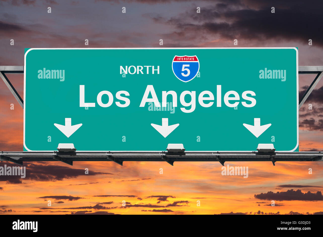 Los Angeles Interstate 5 north highway sign with sunrise sky Stock ...