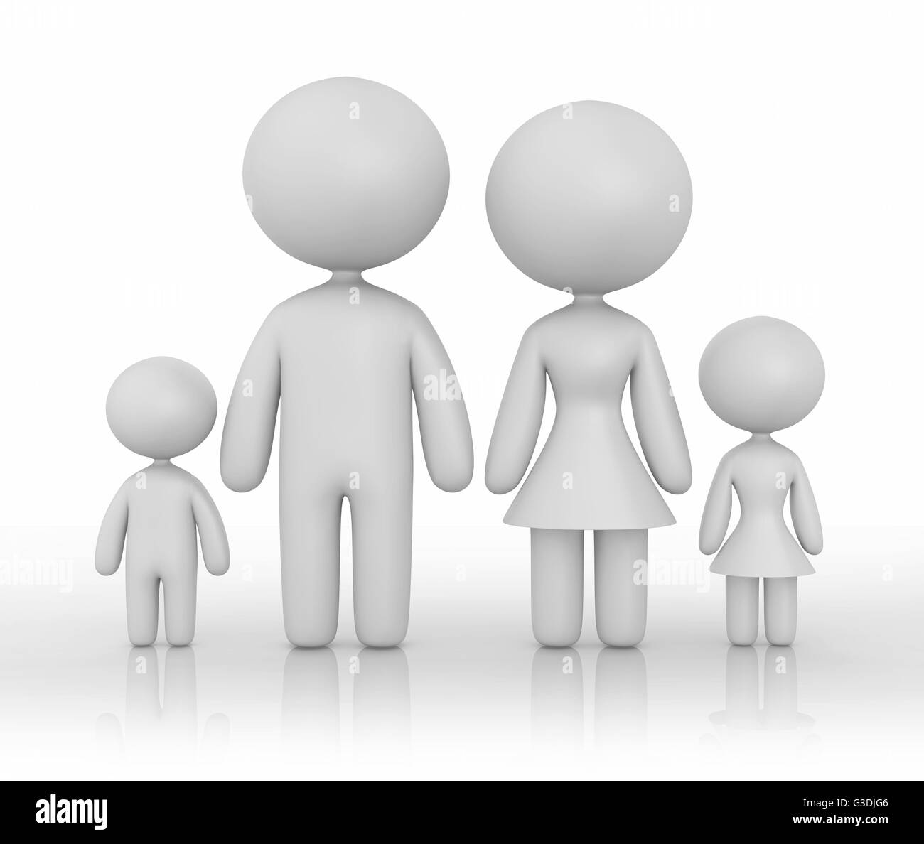 Icons of parents and children standing - 3d illustration Stock Photo ...