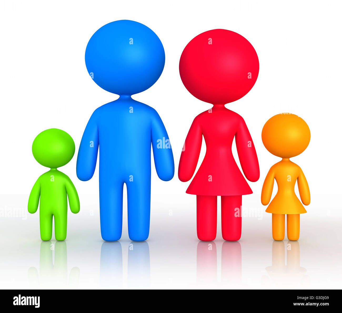 Colored icons of parents and children standing - 3d illustration Stock ...