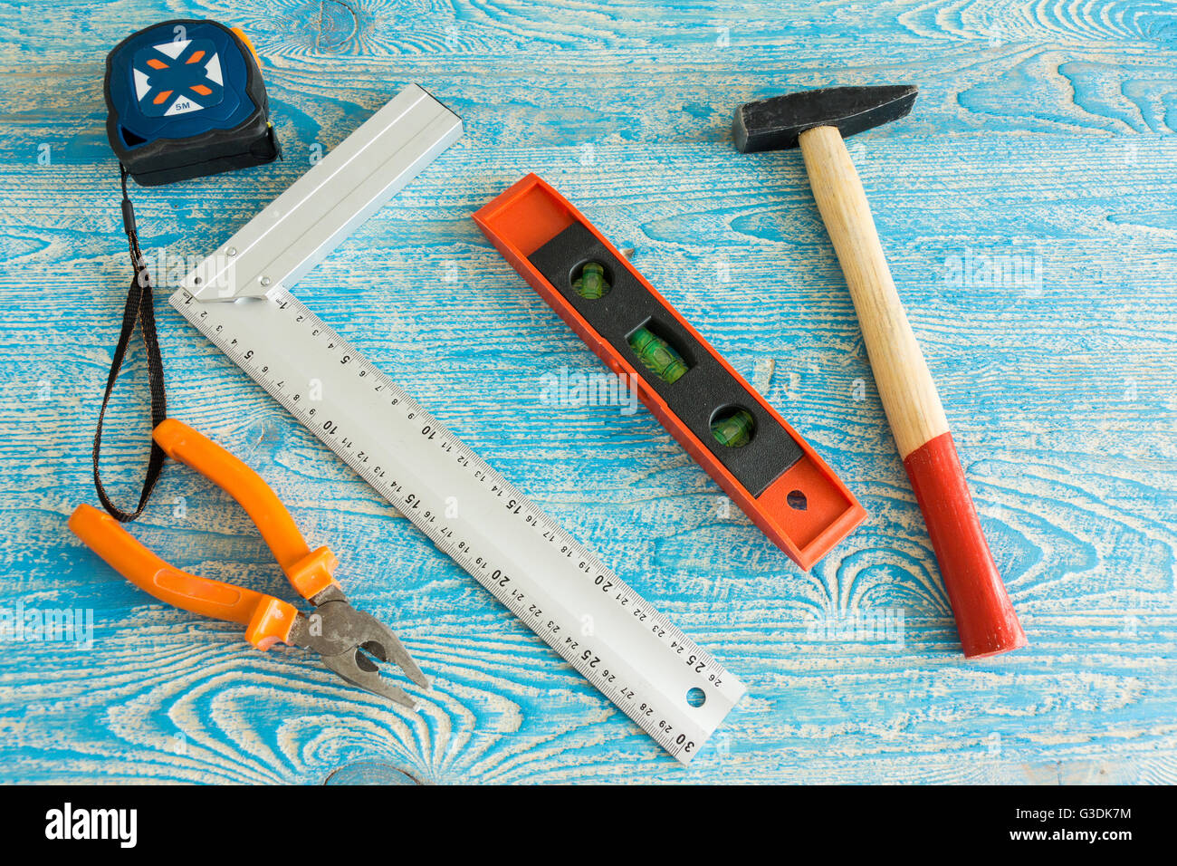 The photo shows the instruments on a blue background Stock Photo - Alamy