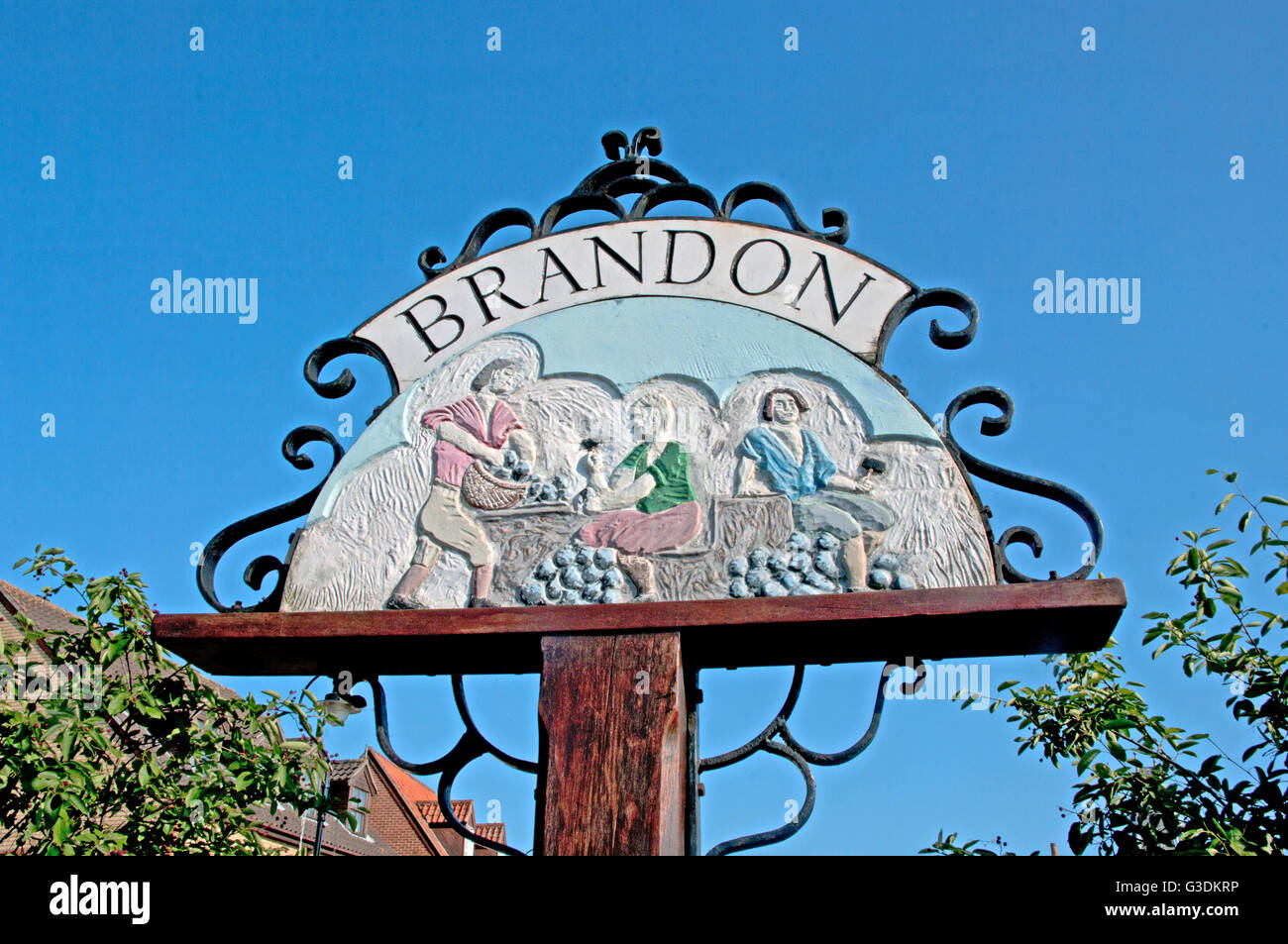 Brandon Town Sign, Suffolk, East Anglia, England Stock Photo - Alamy