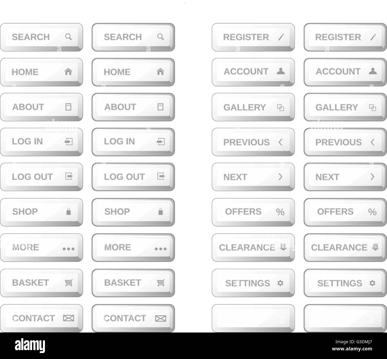 Vector.Isolated white bar web buttons. Plastic buttons icons for ...