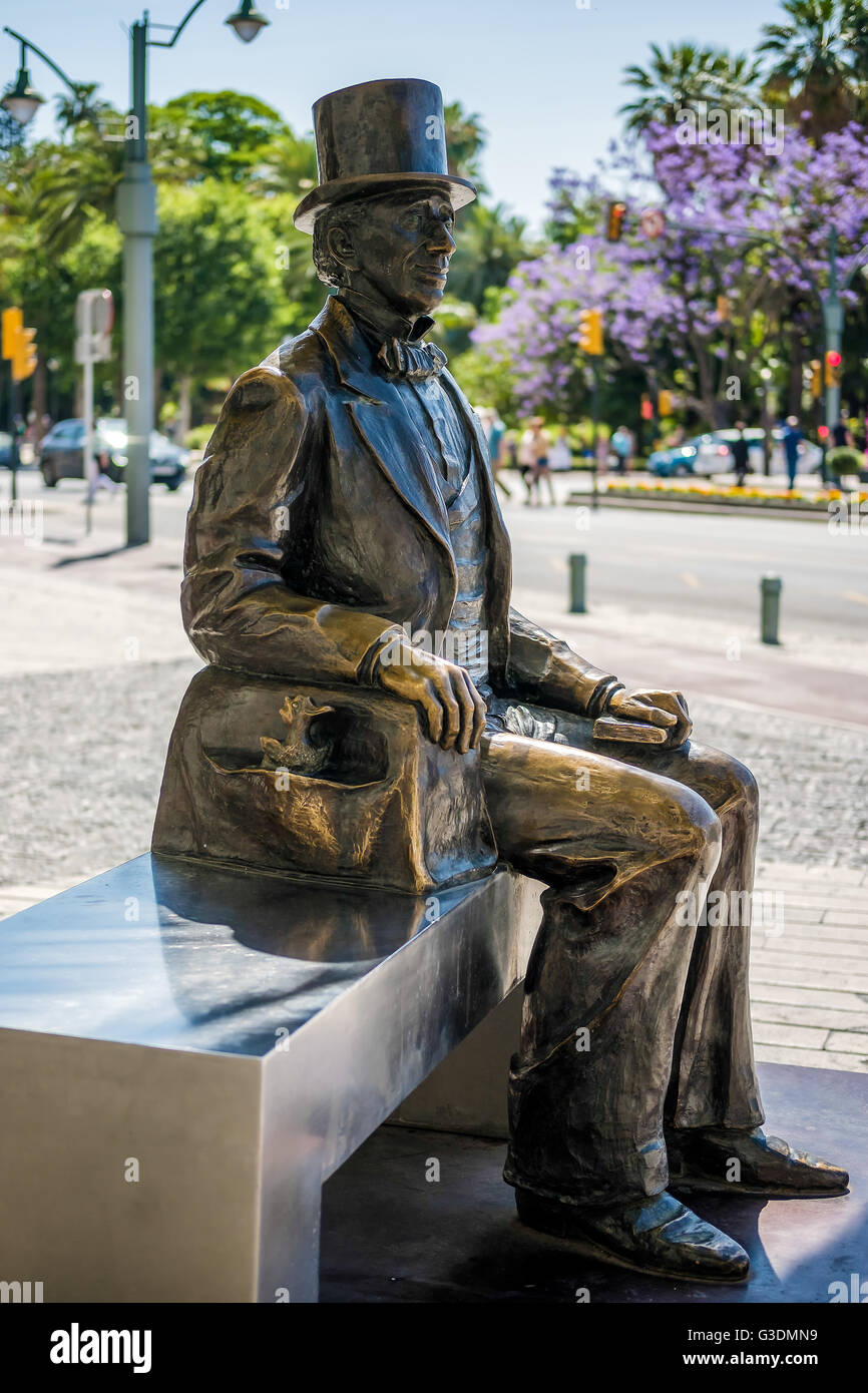 Statue of Danish Writer Hans Christian Andersen in Malaga Stock Photo ...
