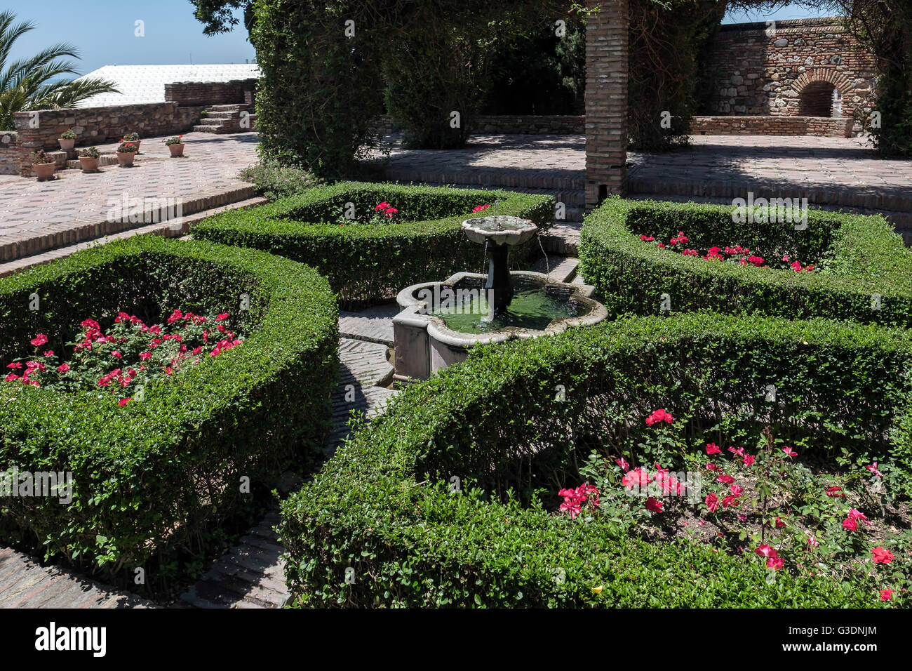 View of the Alcazaba Fort and Palace Gardens in Malaga Stock Photo - Alamy