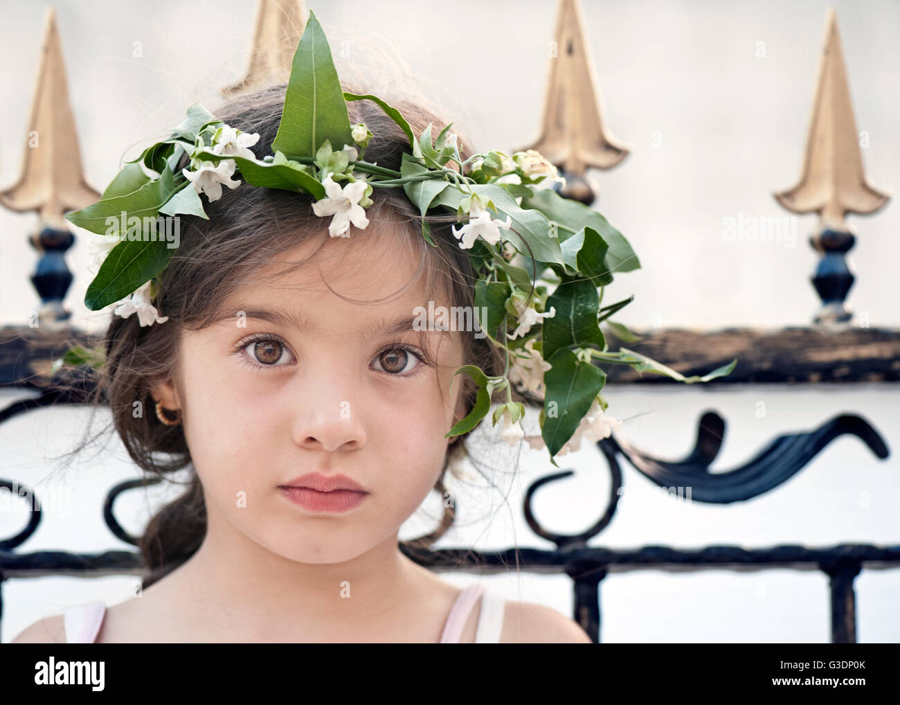 Child wearing a flower crown Stock Photo - Alamy