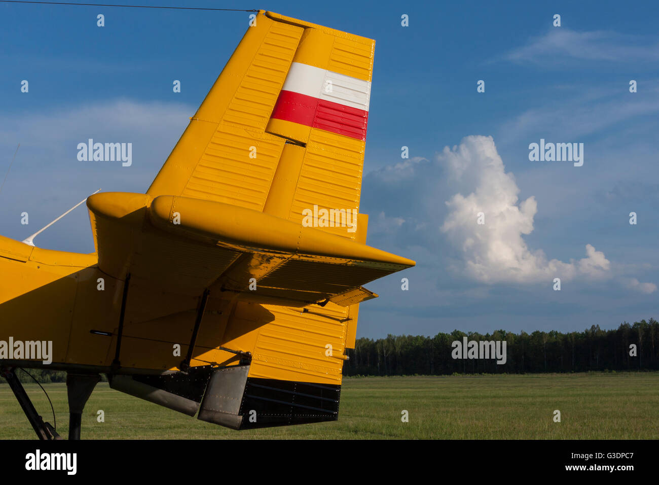 The tail and rudder yellow sports aircraft Stock Photo - Alamy