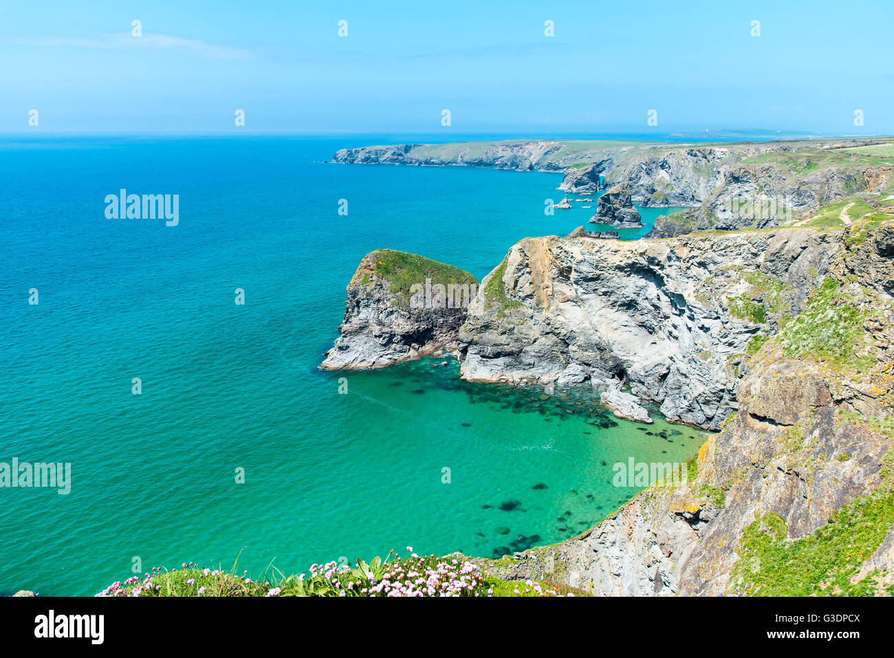 North Cornwall Coast. Pendarves Head and Island, with the Bedruthan ...
