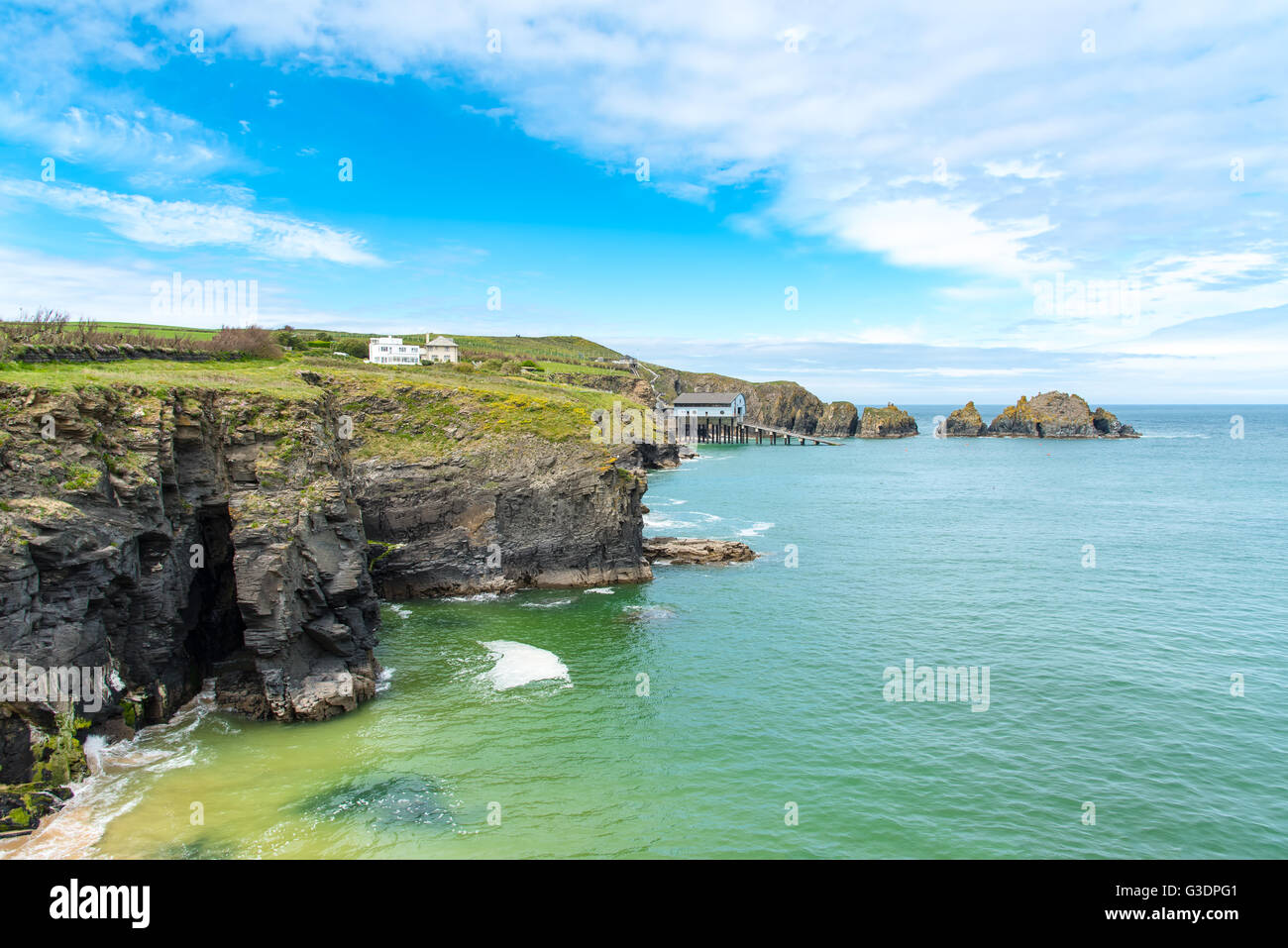 Rock Arch at Long Cove, Trevose Head, North Cornwall, UK. Padstow RNLI ...