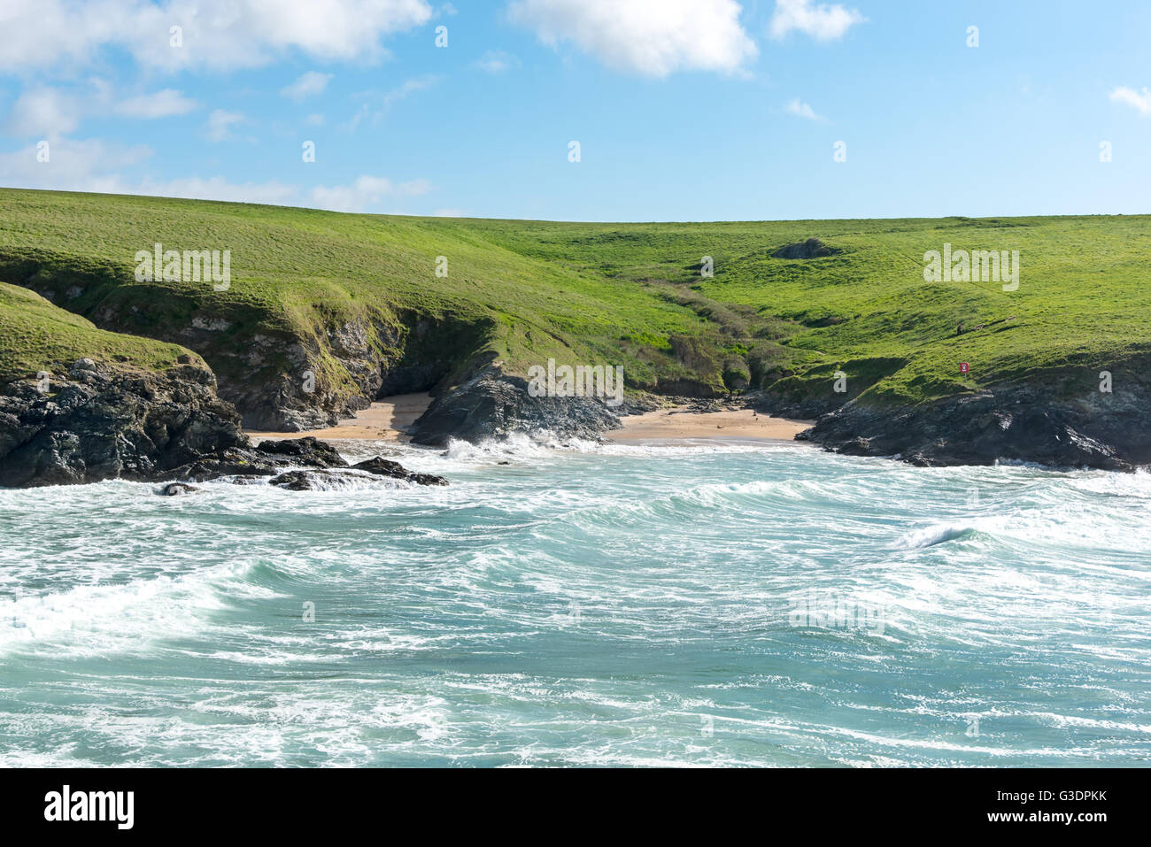 Two small coves on the western shore of Porth Joke, near Nwquay ...