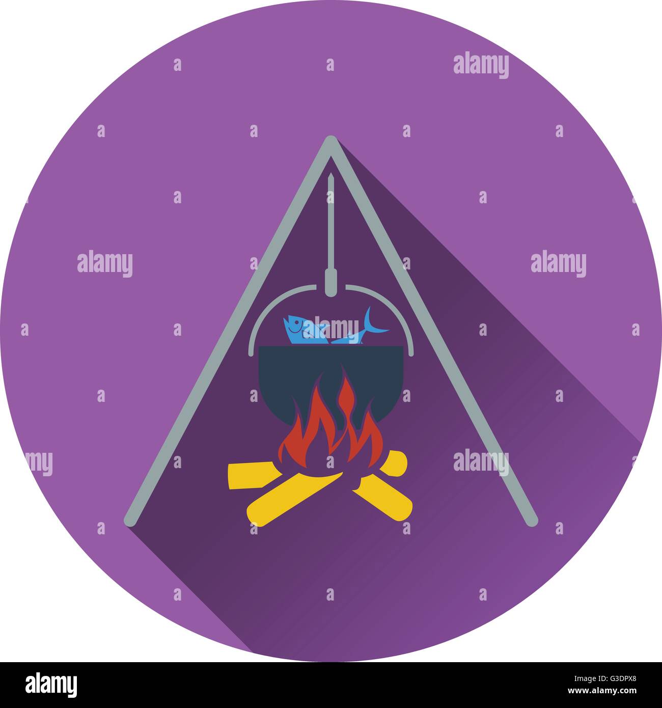 Icon of fire and fishing pot. Flat design. Vector illustration Stock ...