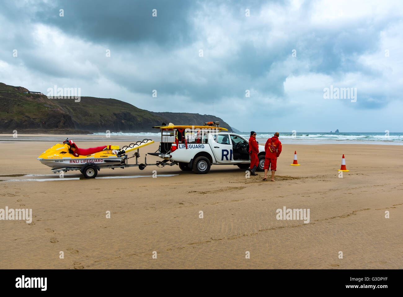 Lifeguards on the Beach at Perranporth, Cornwall, UK Stock Photo - Alamy