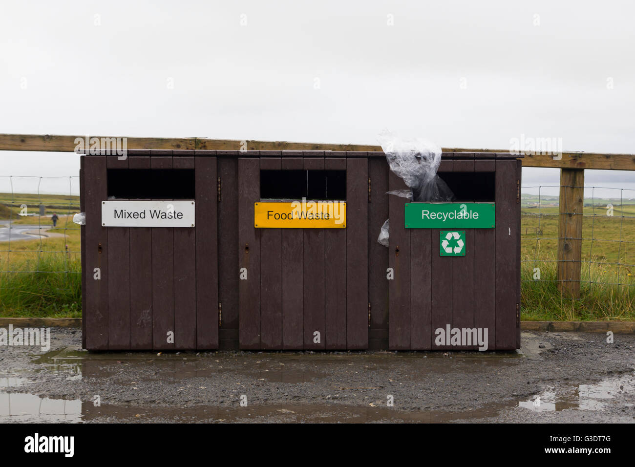 Three rubbish bins for mixed waste, food and recyclable Stock Photo - Alamy