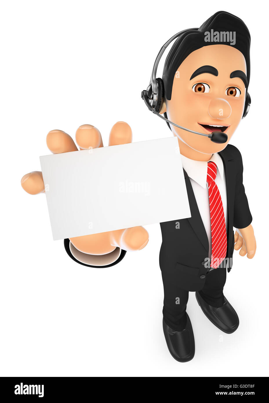 3d business people illustration. Call center employee with a blank card ...