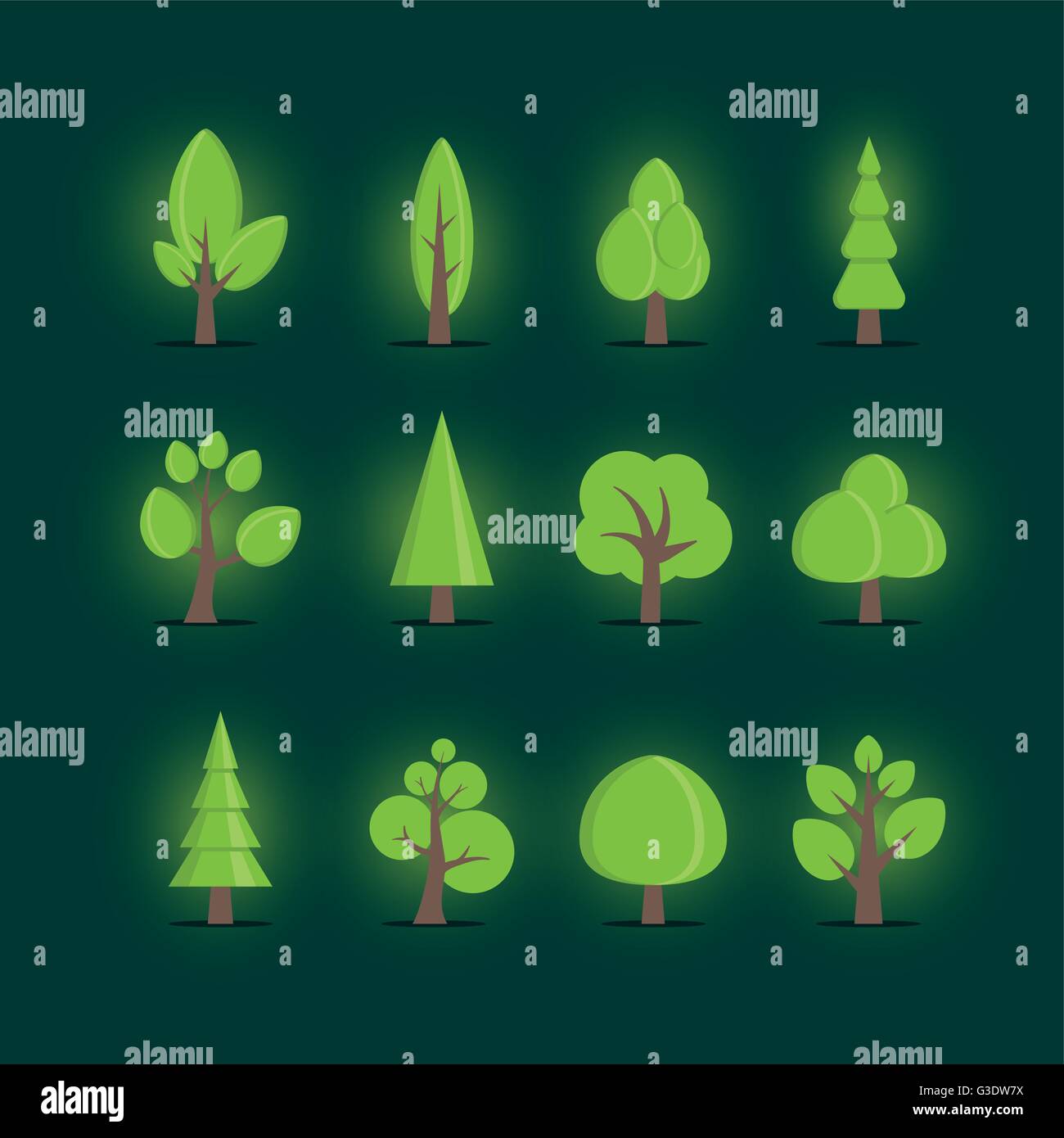 Vector various tree collection. Elements are layered separately in ...