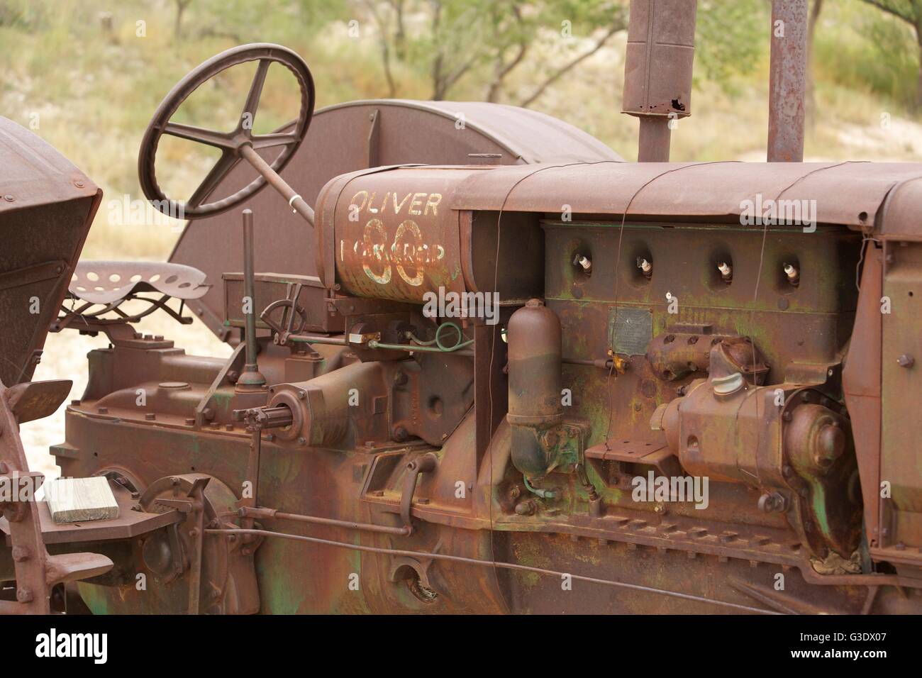Old rusty Oliver steel tractor still outside on a farm Stock Photo - Alamy