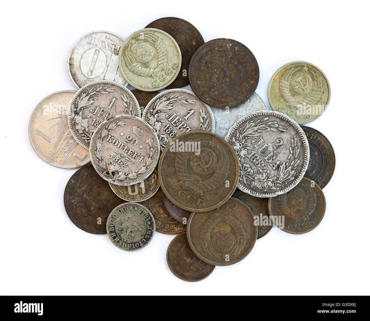 Silver coins, USSR coins. Old expired money. Bulgarian levas and Soviet ...