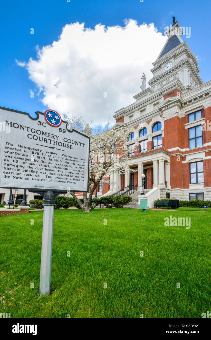 A historical information marker in front of the impressive Montgomery ...