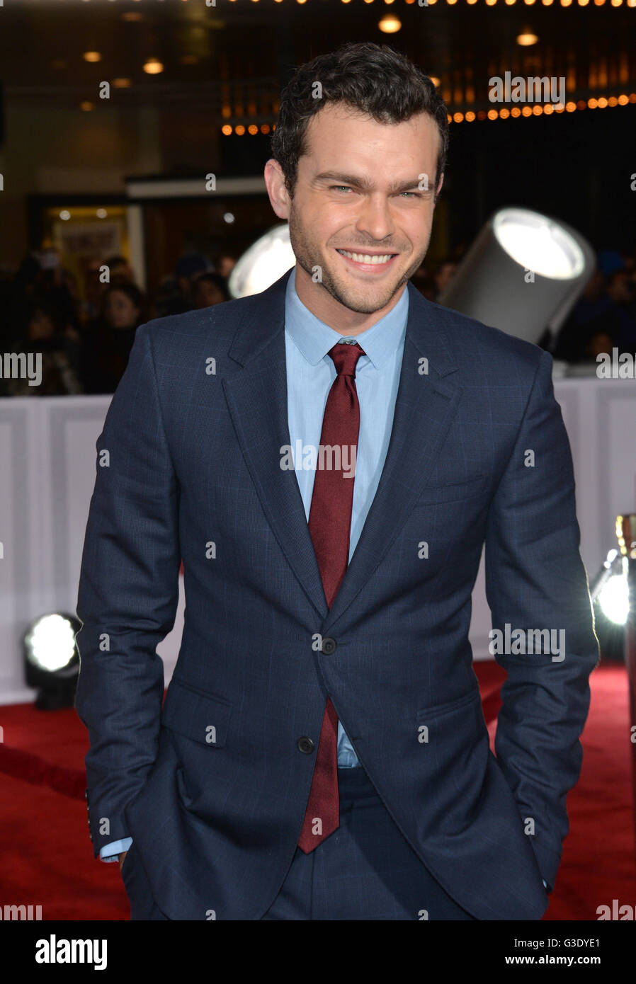 LOS ANGELES, CA - FEBRUARY 1, 2016: Actor Alden Ehrenreich at the world ...