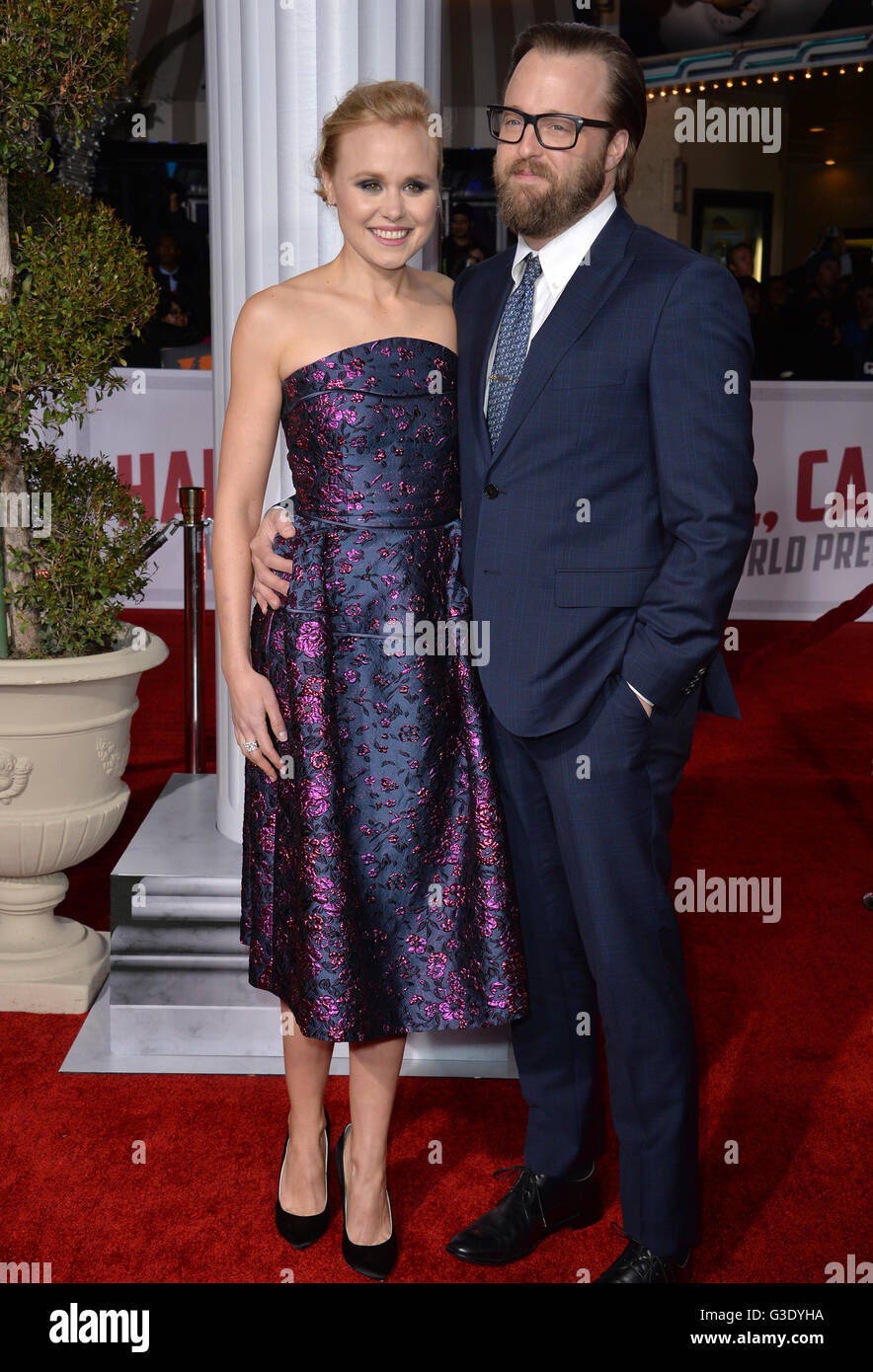 LOS ANGELES, CA - FEBRUARY 1, 2016: Actress Alison Pill & actor husband ...