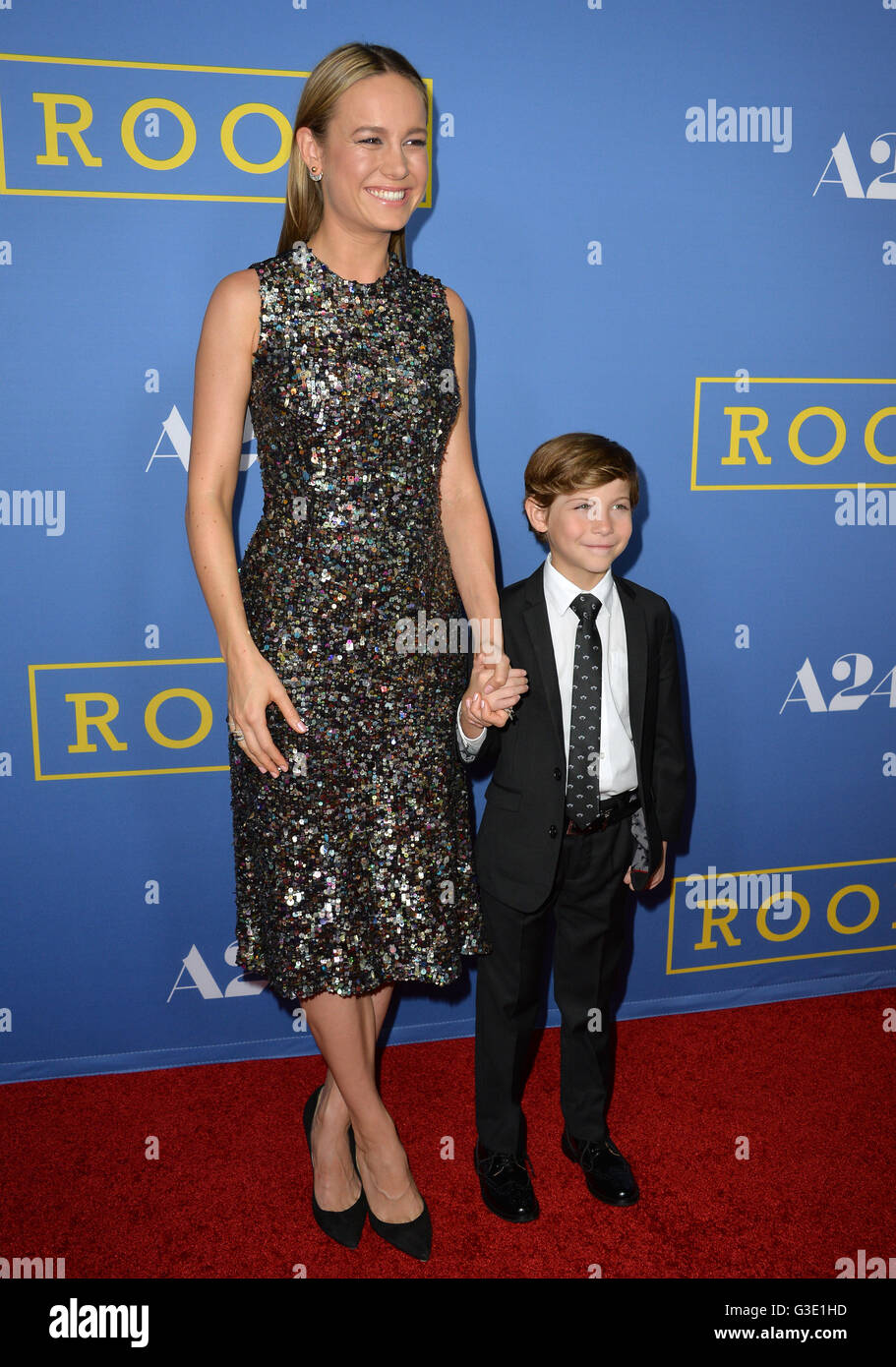 LOS ANGELES, CA - OCTOBER 13, 2015: Actors Brie Larson & Jacob Tremblay ...