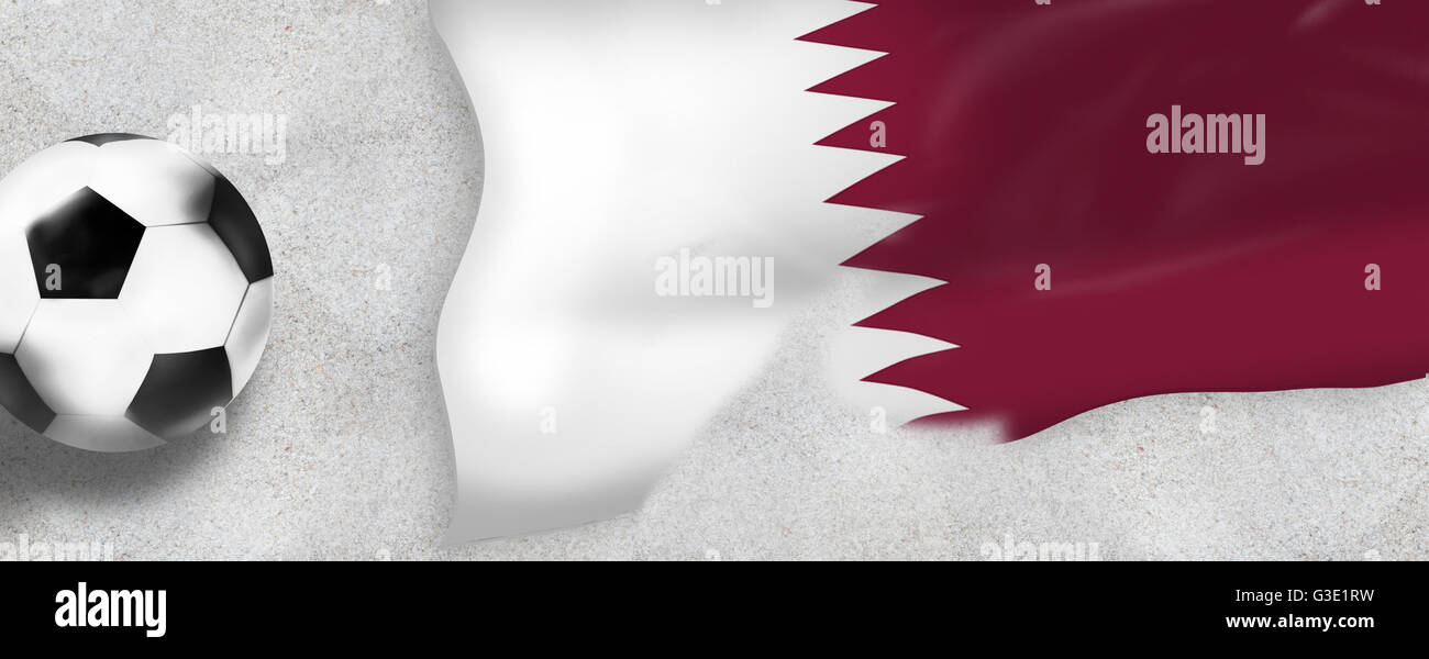 Qatar football soccer ball flag desert sand background 3D Stock Photo ...