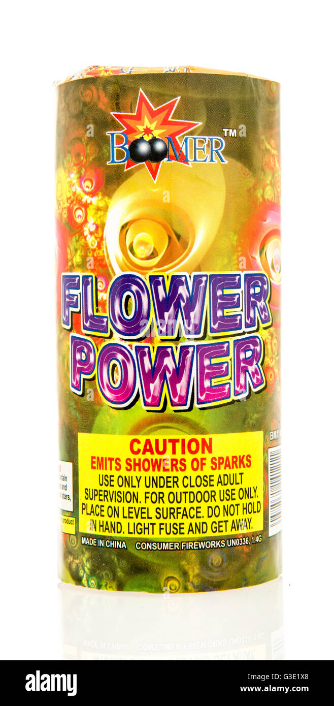 Winneconne, WI - 8 June 2016: Boomer flower power fireworks on an ...