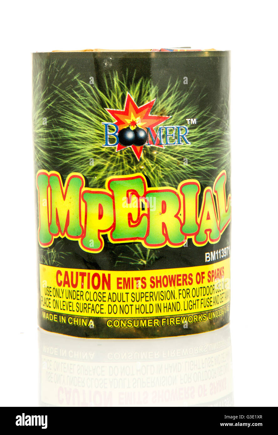 Winneconne, WI - 8 June 2016: Bommer imperial fireworks on an isolated ...