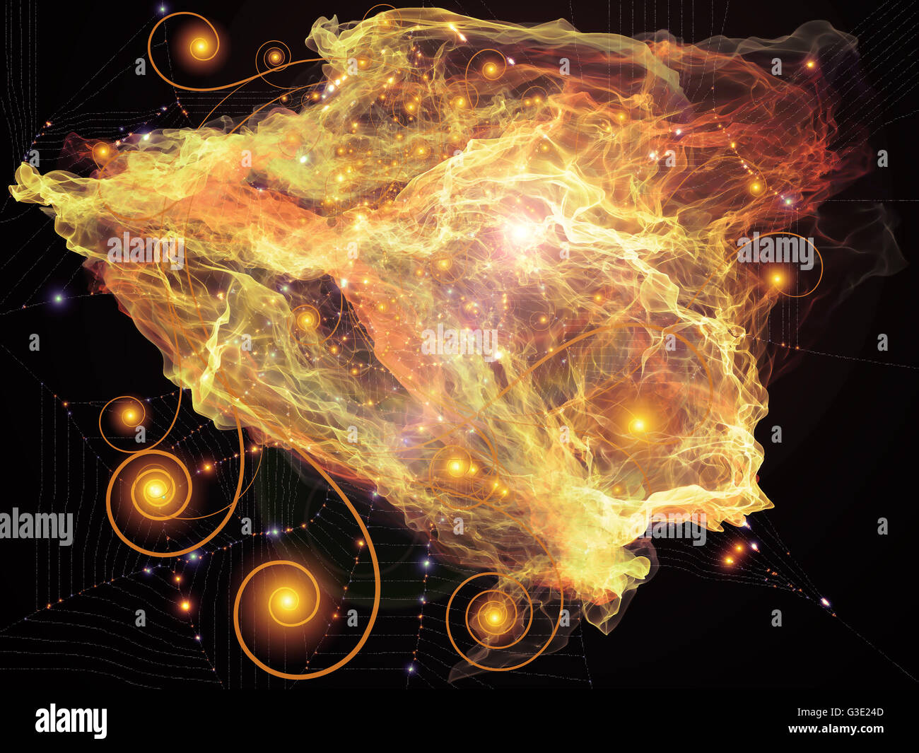 Swirls in Space series. Composition of glowing swirls and fractal ...